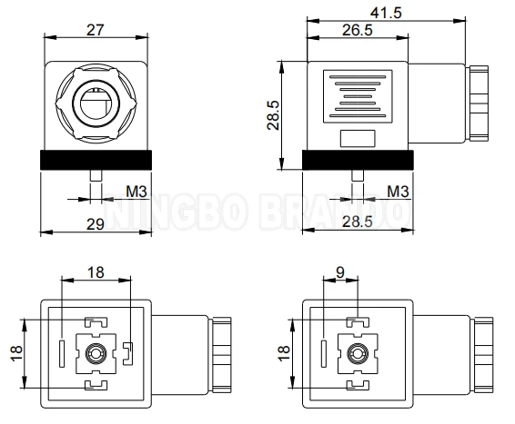 DIN43650A Solenoid Valve Coil Plug Socket Connector IP65