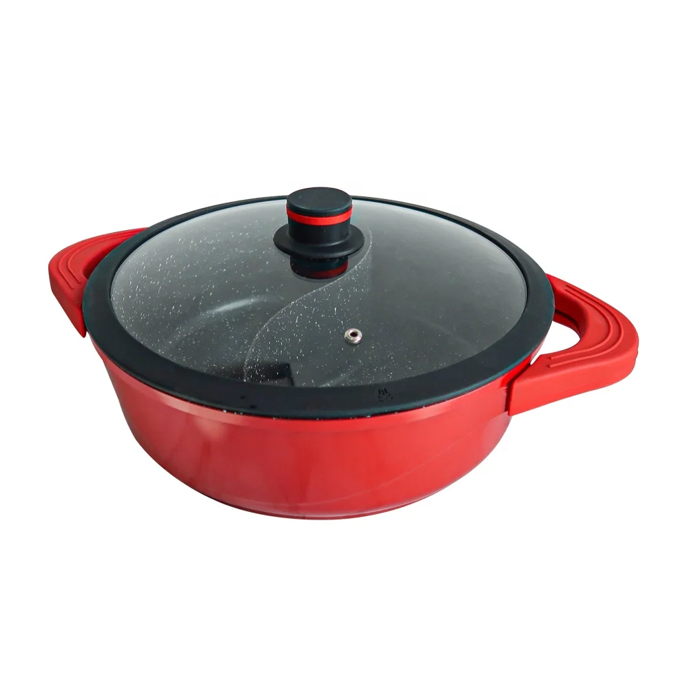 28CM Chinese Multifunction Red Aluminum Divided Hot Pot Non Stick ...