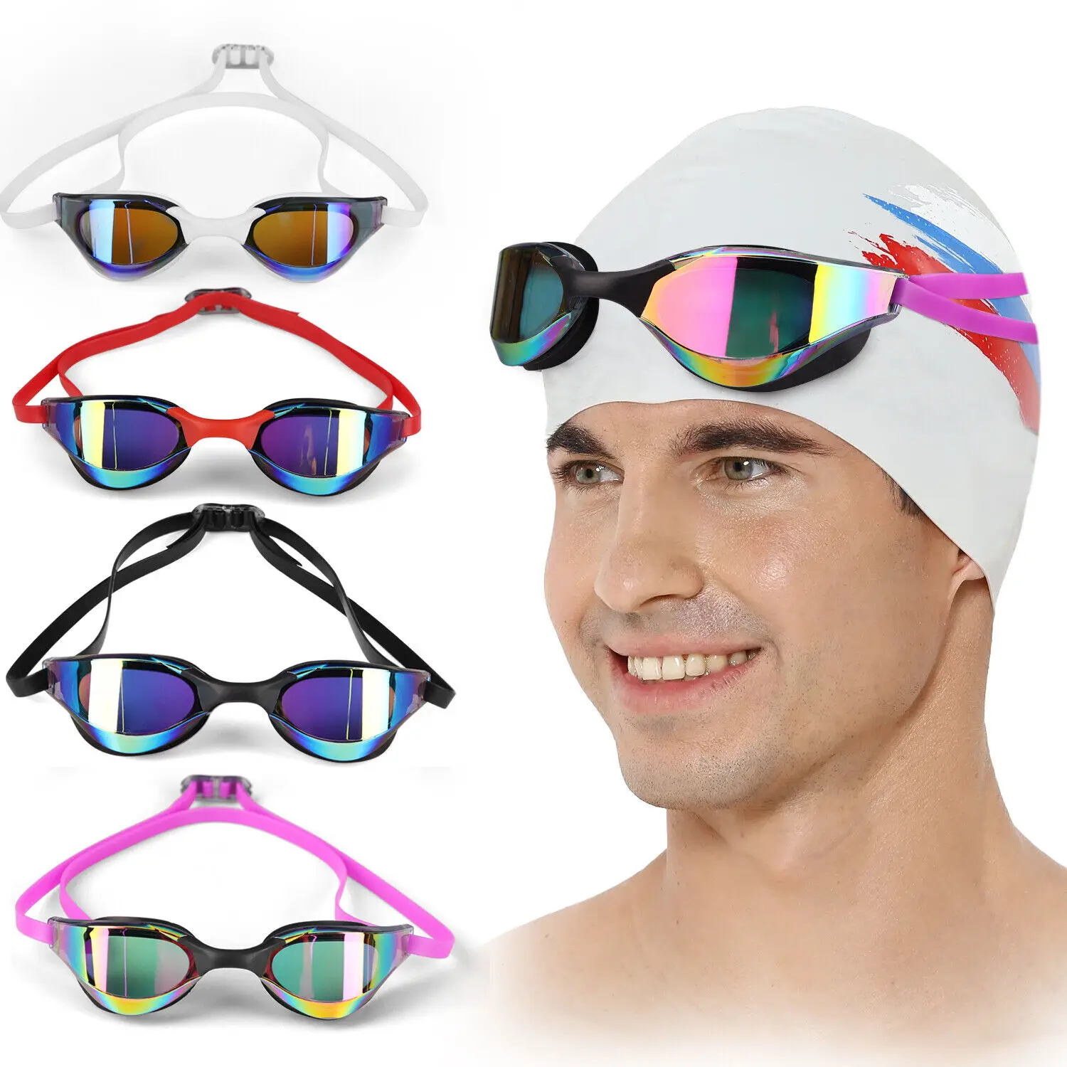 Custom logo mirrored swim goggles UV protection racing adult best ...