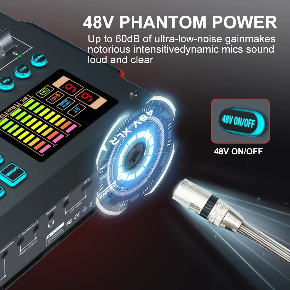 Professional Wireless Sound Card Kit With 48V XLR Microphone Noise ...