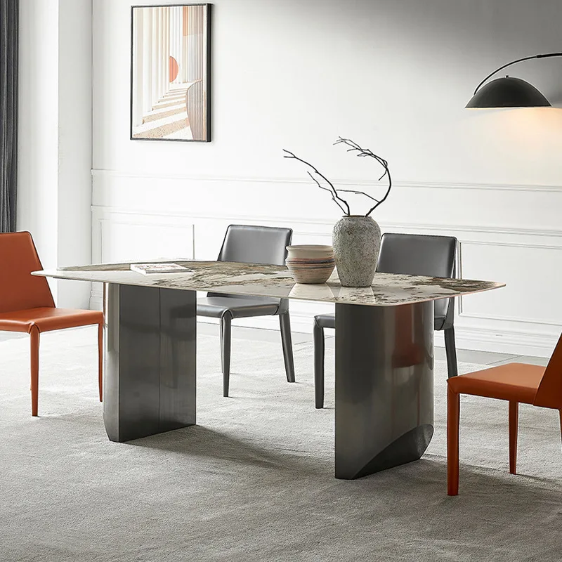 Interiors Modern Rectangle Faux Marble Dining Table Stainless Steel ...