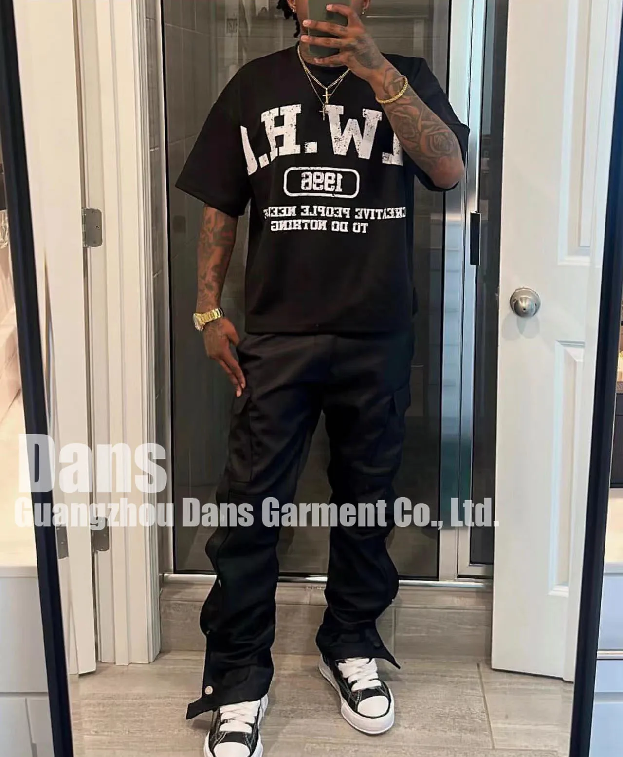 Custom Men’s Drop Shoulder T-Shirt with Applique Patch