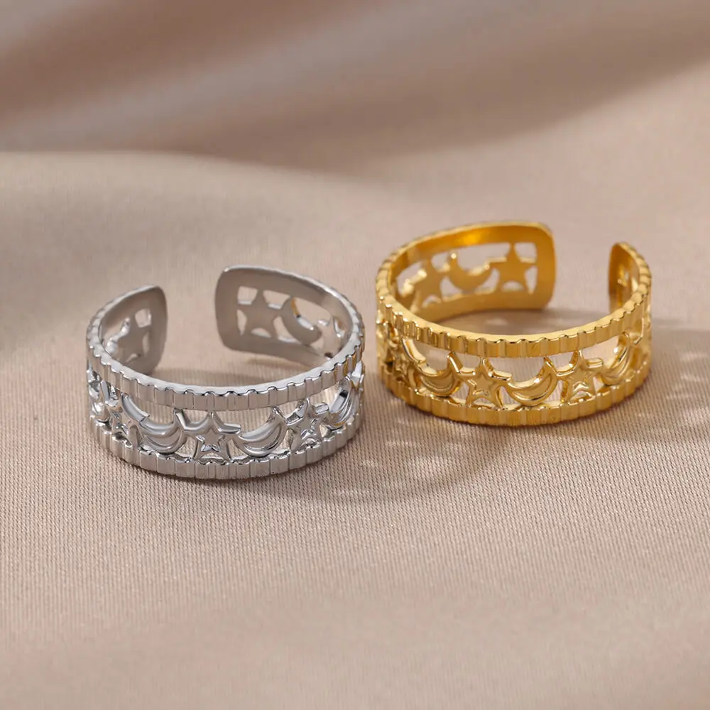 Lateefah Oem No Fade Stainless Steel Open Ring Adjustable Wide 18k Gold ...