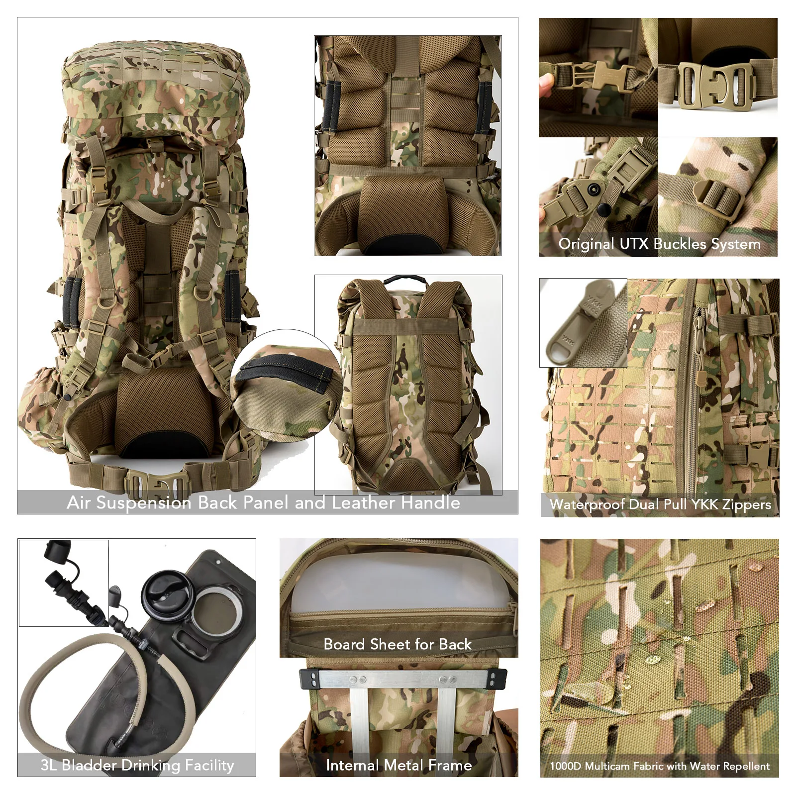 AKMAX Tactical Assault Backpack Hydration Pack Padded Shoulder Straps ...