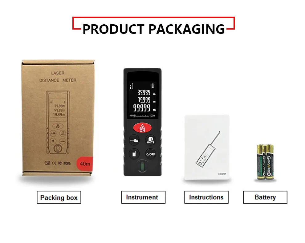 40m 60m 80m 100m Digital Laser Distance Meter Rangefinder Distance Area ...