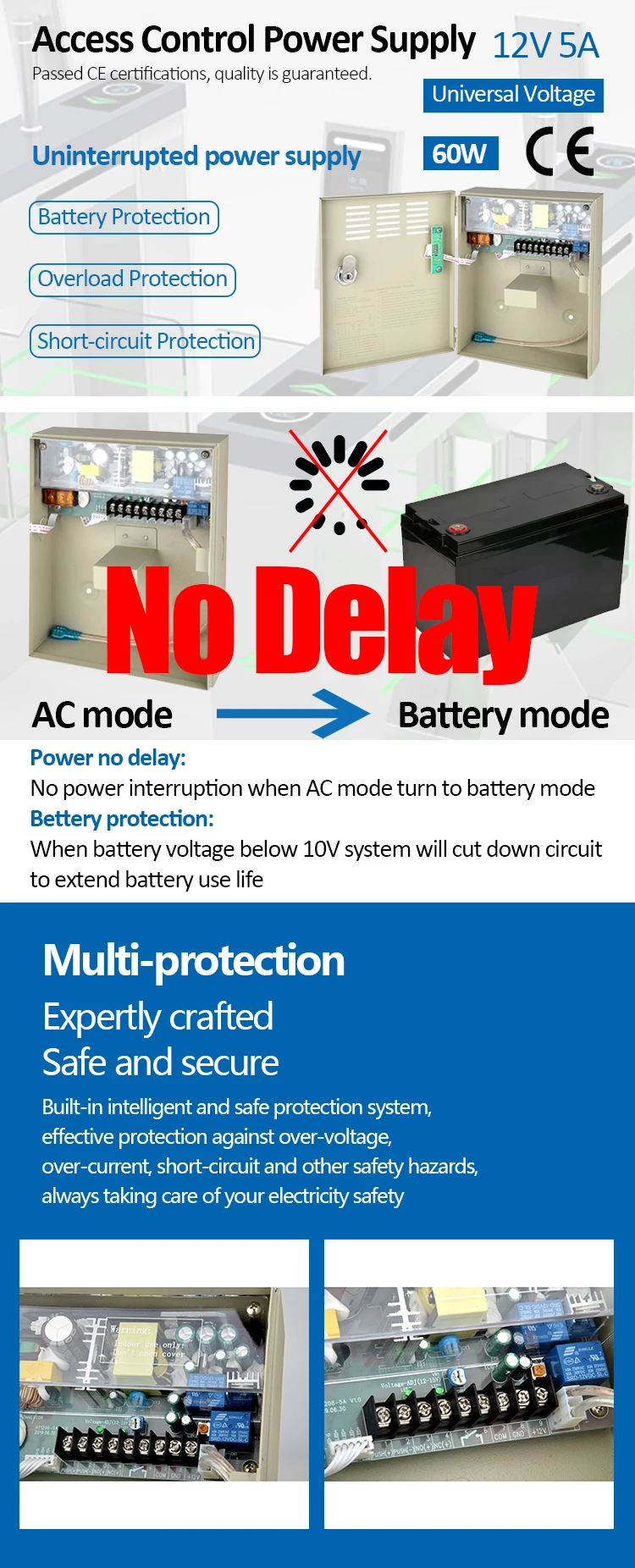12v5a Ups Système De Contrôle D'accès Alimentation Avec Batterie De Secours Boîte En Métal ...