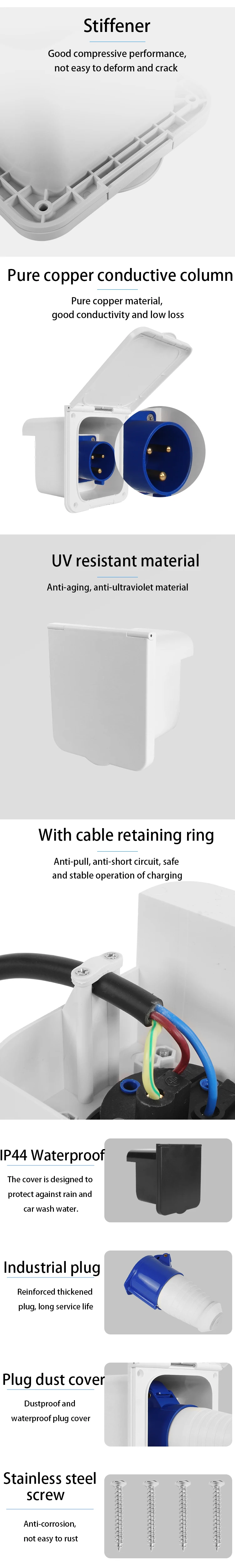 TYTXRV Camper 220V-250V White 32A Anti-Uv Waterproof Plug Socket