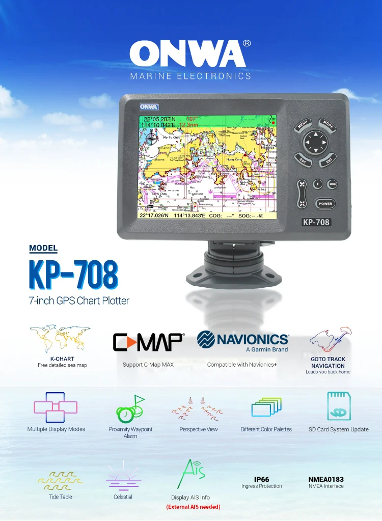 ONWA KP-708 Marine GPS Chart Plotter & Fish Finder OEM | Wholesale