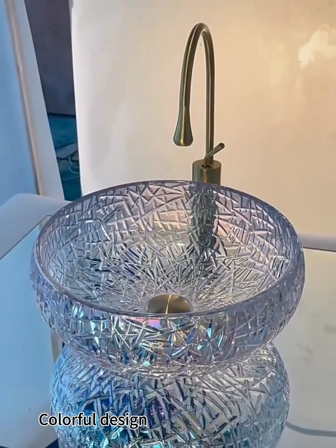 Luxury Crystal Colorful Art Wash Basin Transparent Tempered Glass ...
