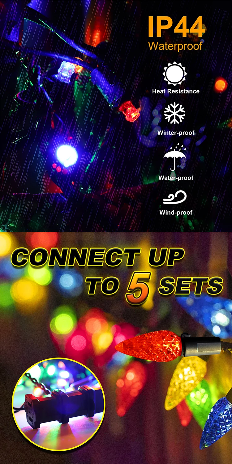 GAMPUL Outdoor LED Christmas String Lights - Waterproof & Durable