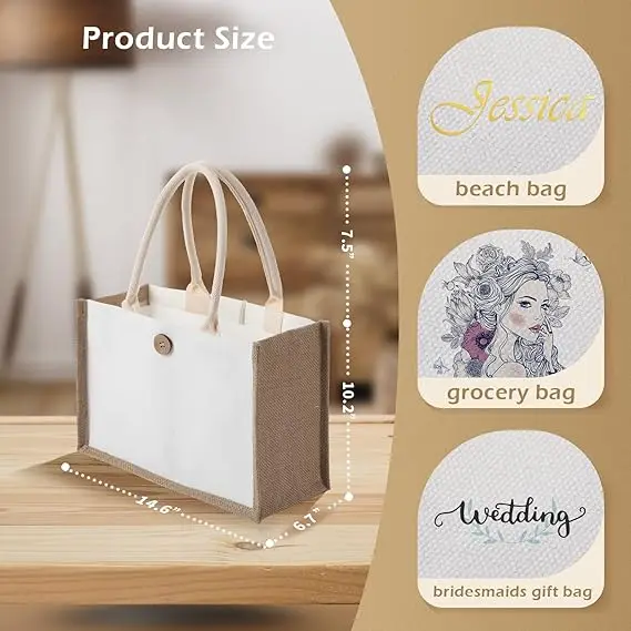 Cotton Canvas Jute Bag Promotion Sublimation Blank Tote Bag With Custom ...
