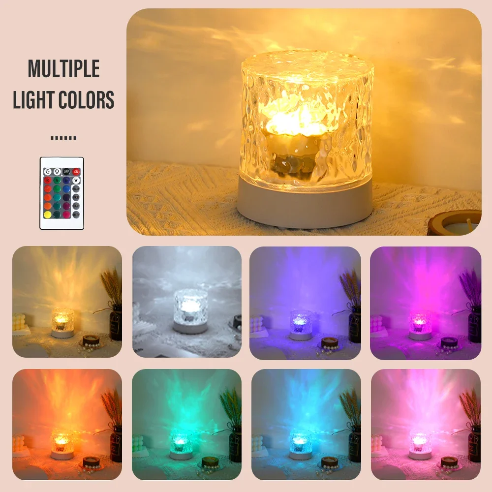 RGB Dimmable Crystal Table Lamp USB Rotating Projection LED Water ...