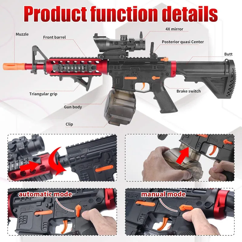 M4a1 Gel Blaster Toy Gun Soft Bullet Gel Splatter Blaster M416 Electric Shooting Game For ...