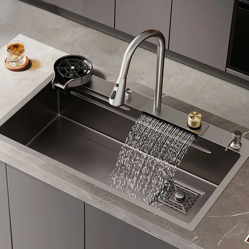 Household Workstation Waterfall Smart Kitchen Sink Large Single Slot ...