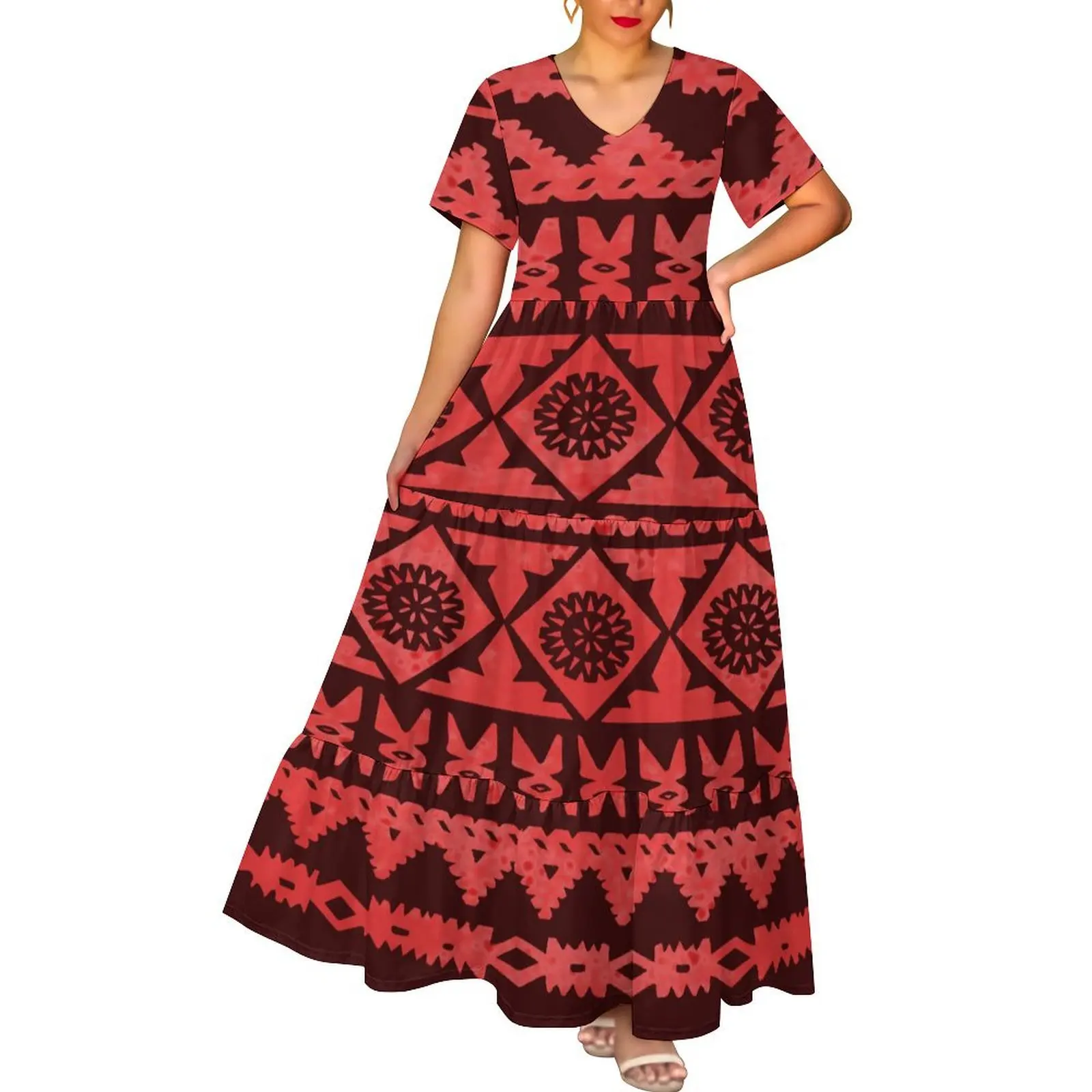 Hawaii Hot Party Dress New Custom Tie-dye Polynesian Tribal Design Deep ...