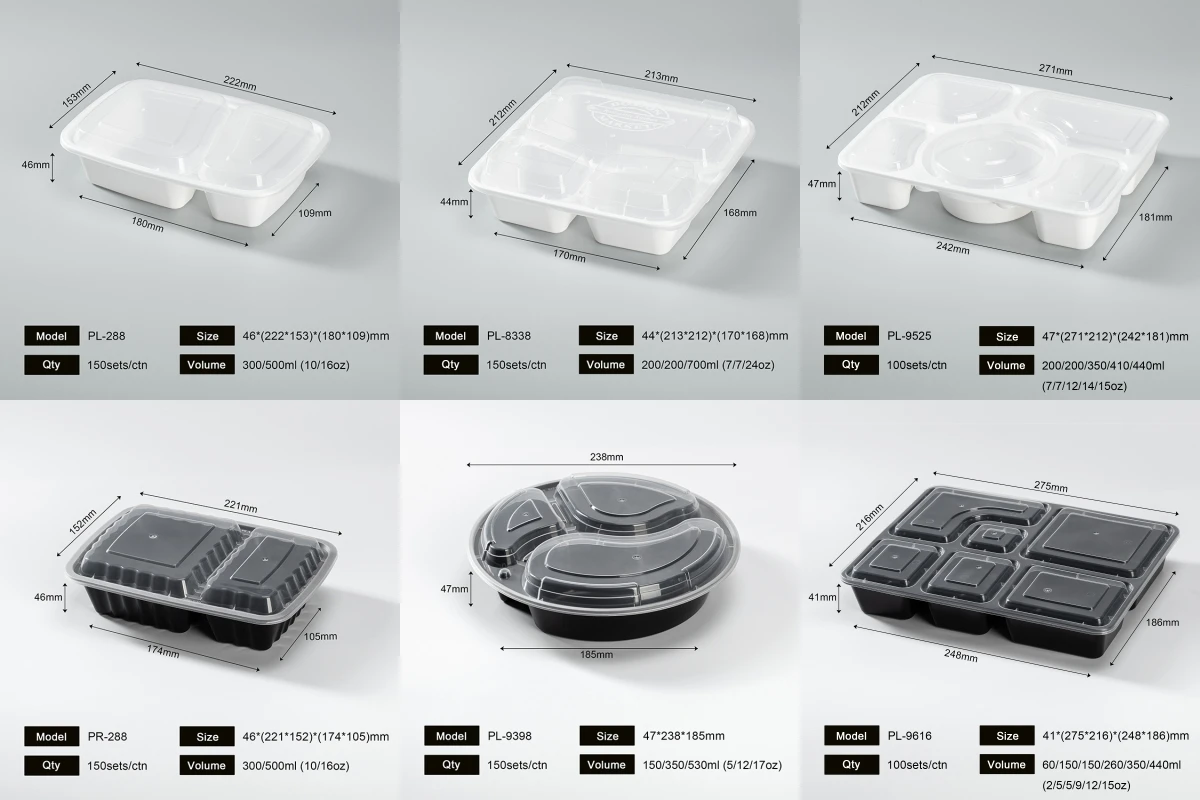 Packing Food Microwave Safe Disposable Plates 3 Compartment PP Food ...