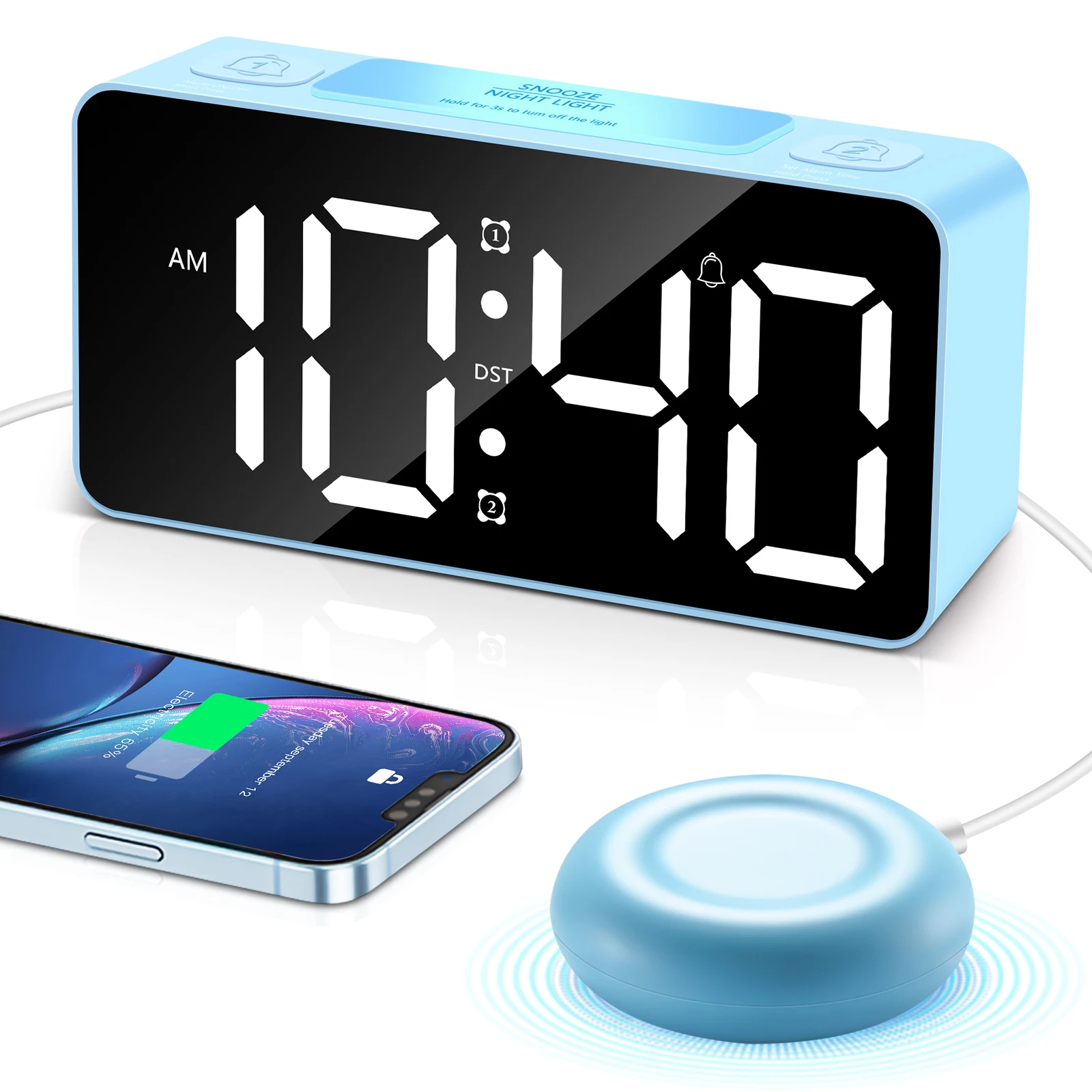 RGB Vibrating Alarm Clock Loud Large Print Desk Clock| Alibaba.com