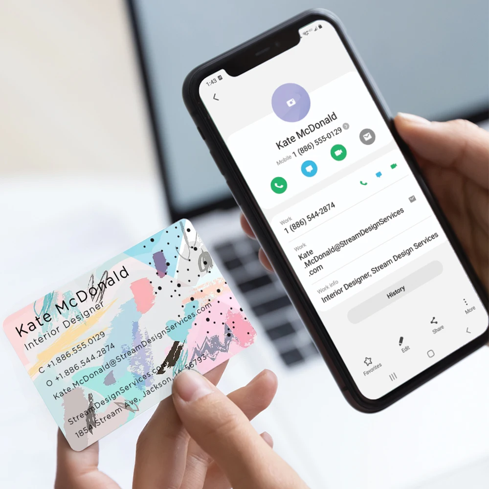 Custom Programmable Sharing Media Smart Chip NFC Business Card with QR Code