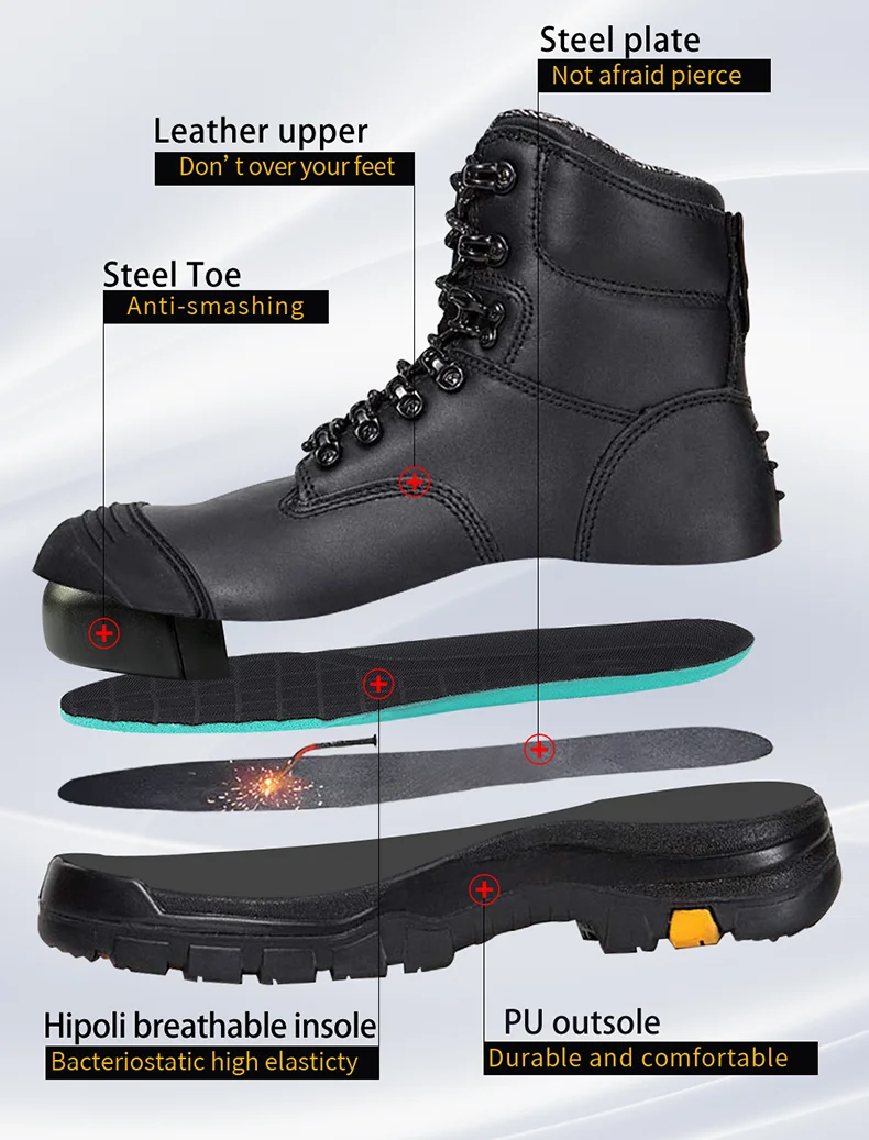 Steel Plate Anti-pierce Safety Boots Genuine Leather Work Shoes With Pu ...