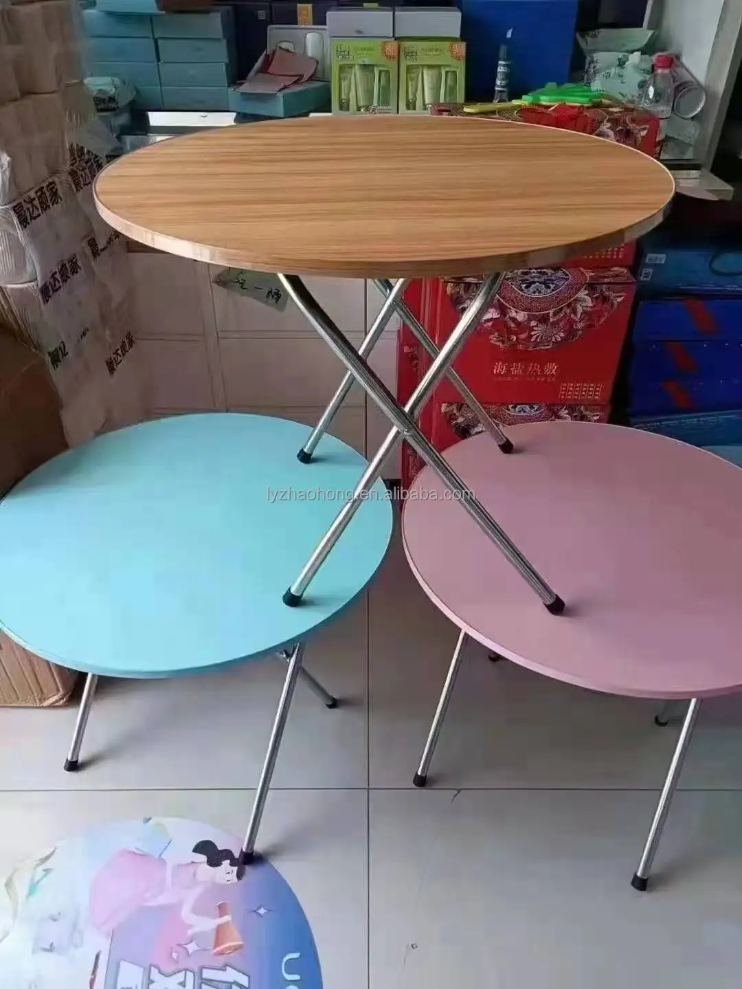 Round Folding Table Small Household Simple Outdoor Portable Stall ...