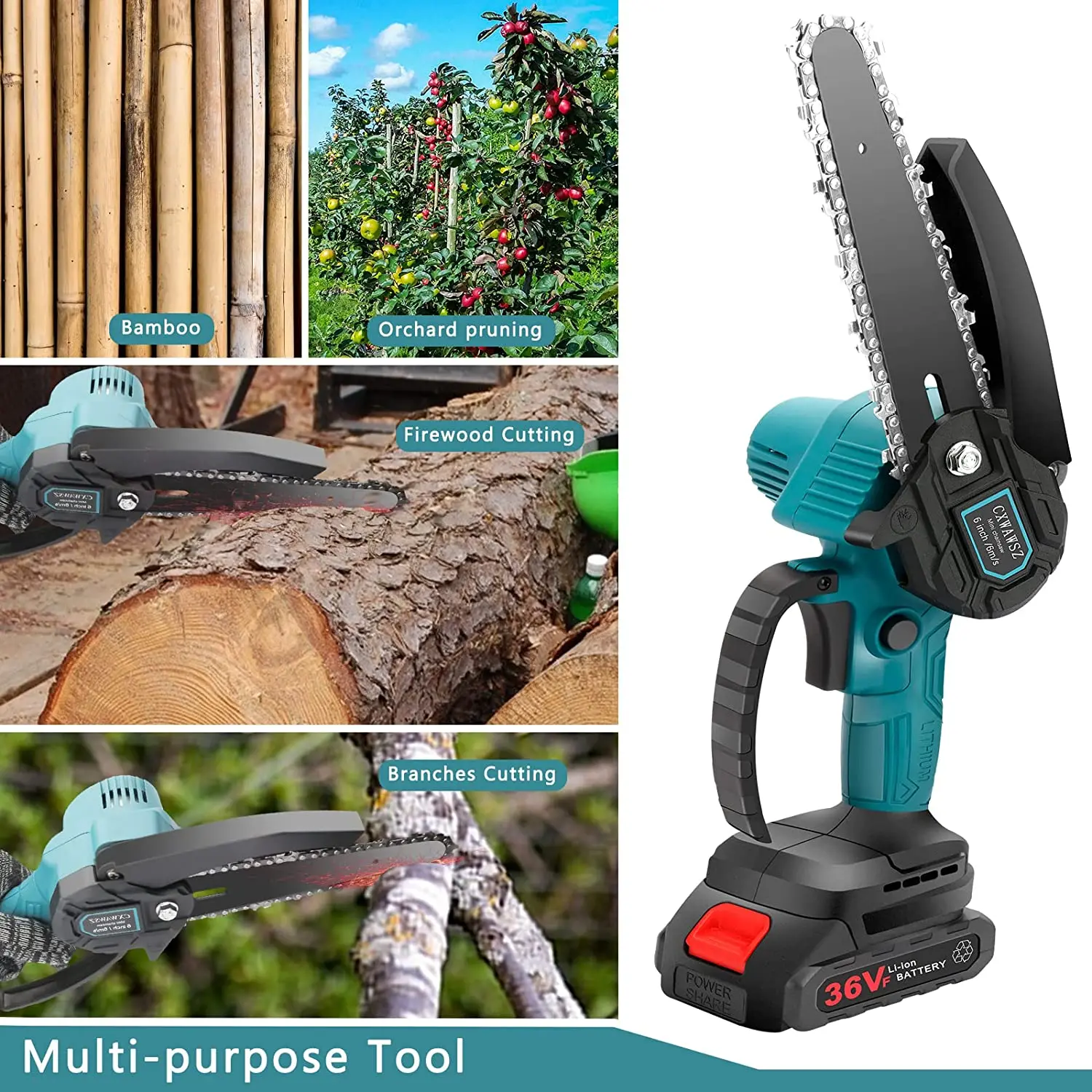 6 Inch Electric Chain Saw Handheld Battery Powered Cordless Branch ...