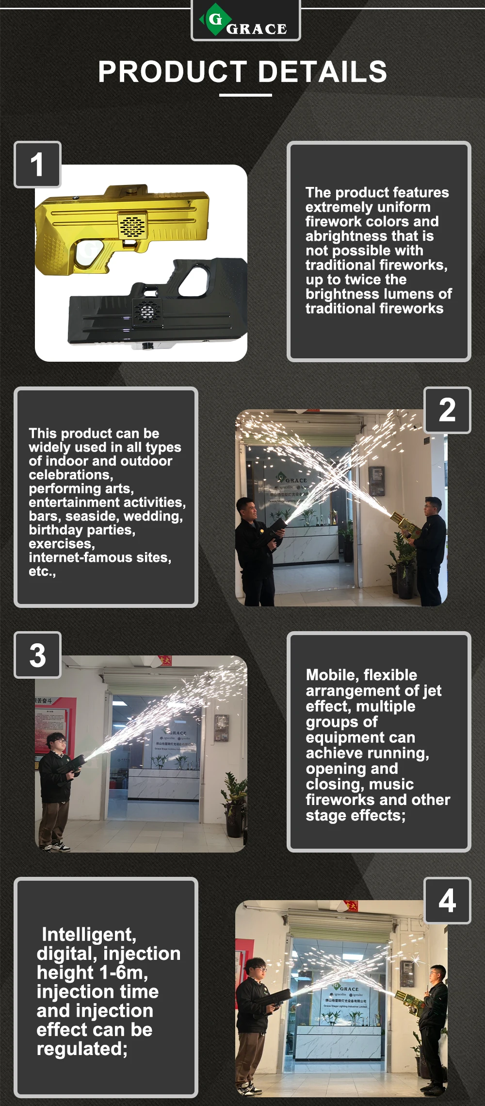 Igracelite Battery Powered Hand Touchable Cold Fireworks Gun