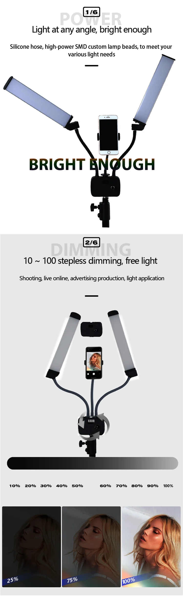 2 Arms Fill Light - Beauty Lash Lamp for Salon & Vlogs