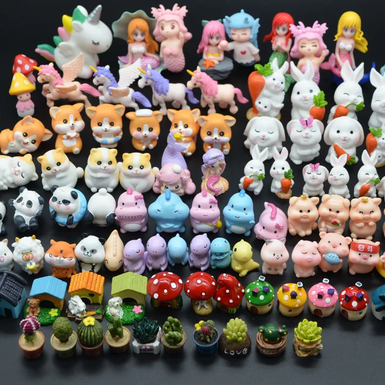 Mini Cartoon Characters Realistic Animal Mini Mermaid unicorn Figure ...