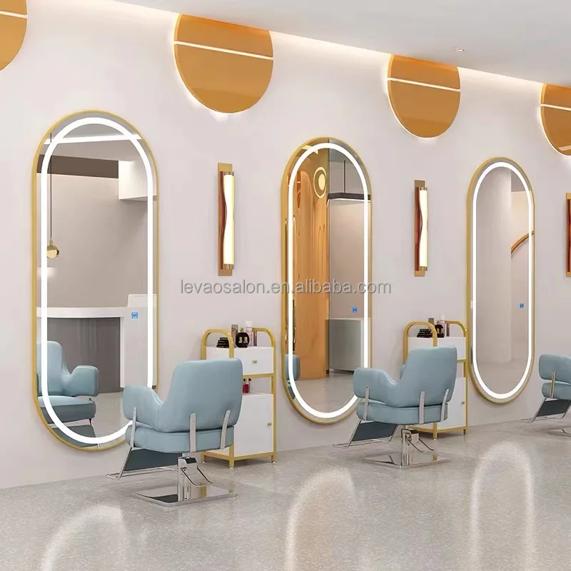 Double Sided Barbershop LED Salon Mirror Station - Stylish & Functional