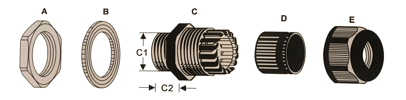 Nylon Ip68 Plastic Metric Cable Gland All Types Waterproof Black/white ...