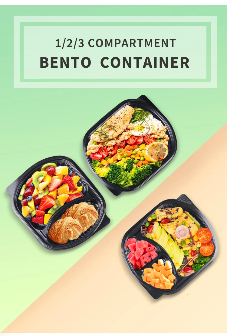 2 3 Compartment Plastic Lunch Bento Box Microwave Safe Food Container ...