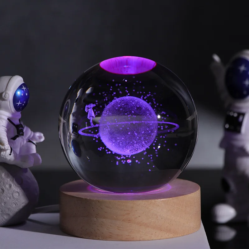 3D Solar System Crystal Engraving Ball - LED Night Light