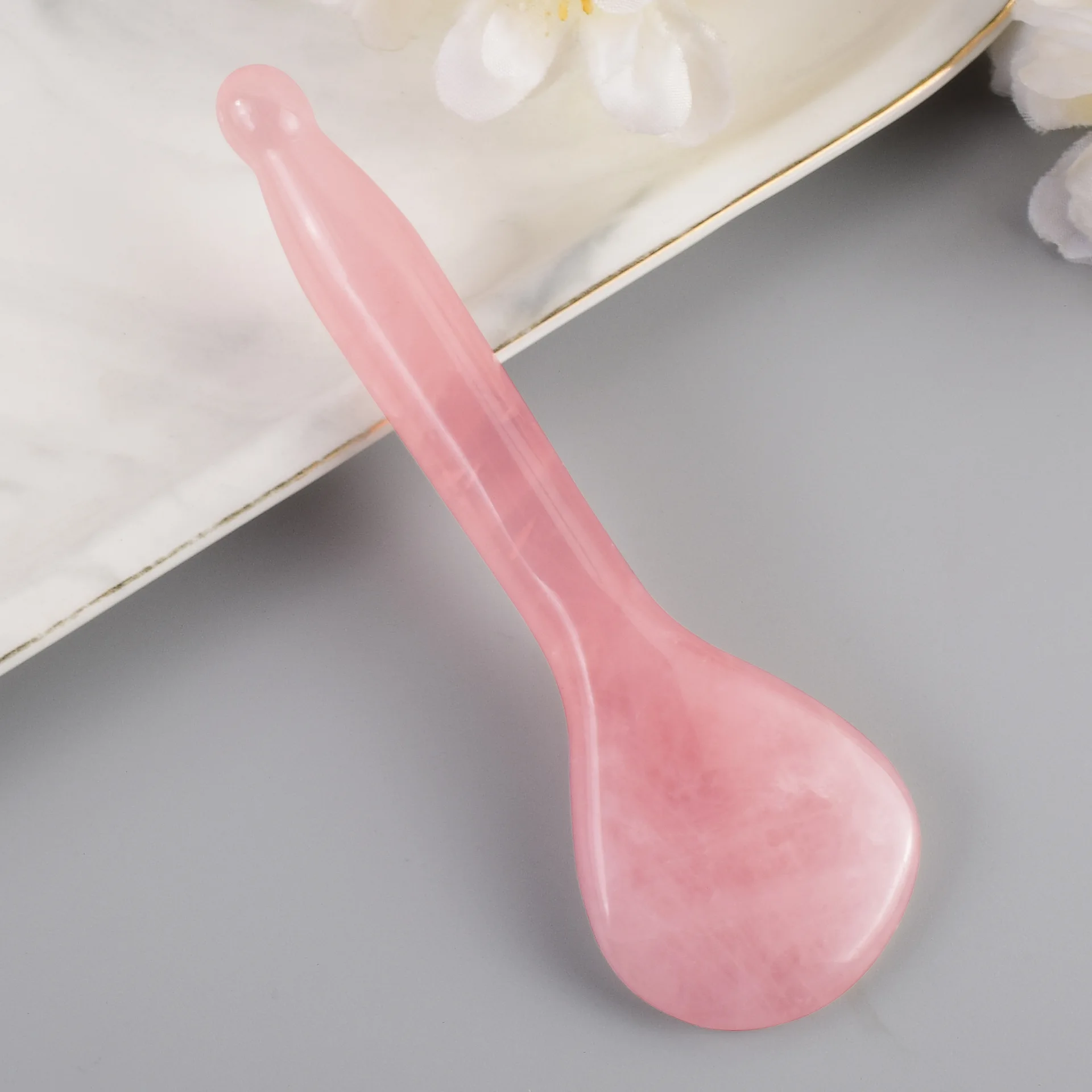 Natural New Pat Guasha Spoon Pink Facial Gua Sha Box Rose Quartz Gua ...