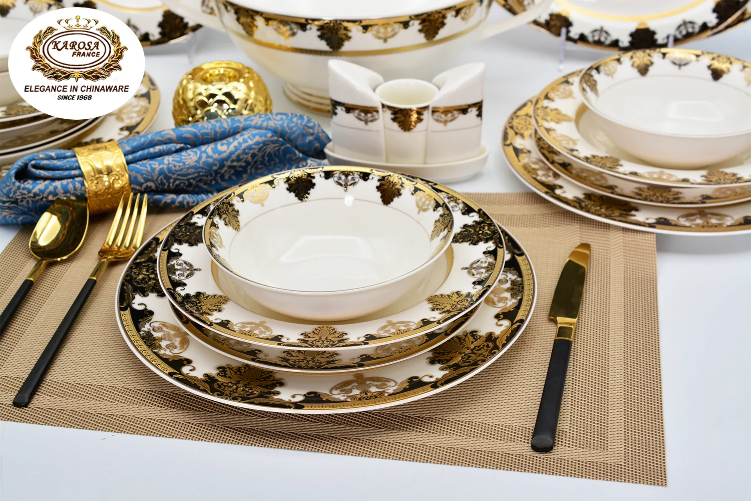 Karosa 24k Gold Luxury Porcelain Bone China Ceramic Dinnerware