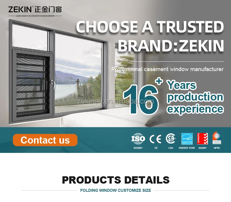 ZEKIN Customized High Quality Hurricane Impact Proof Tempered Double Glazed windows Energy ...