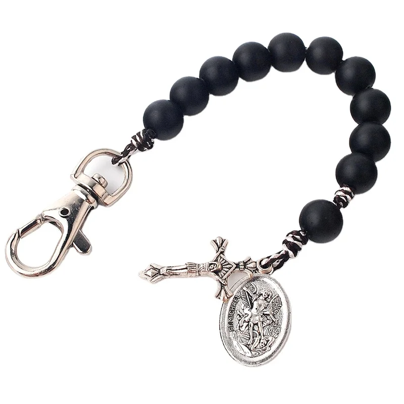 Catholic Pocket Key Chain Rosary 10mm Glass Beads One Decade Rosary ...