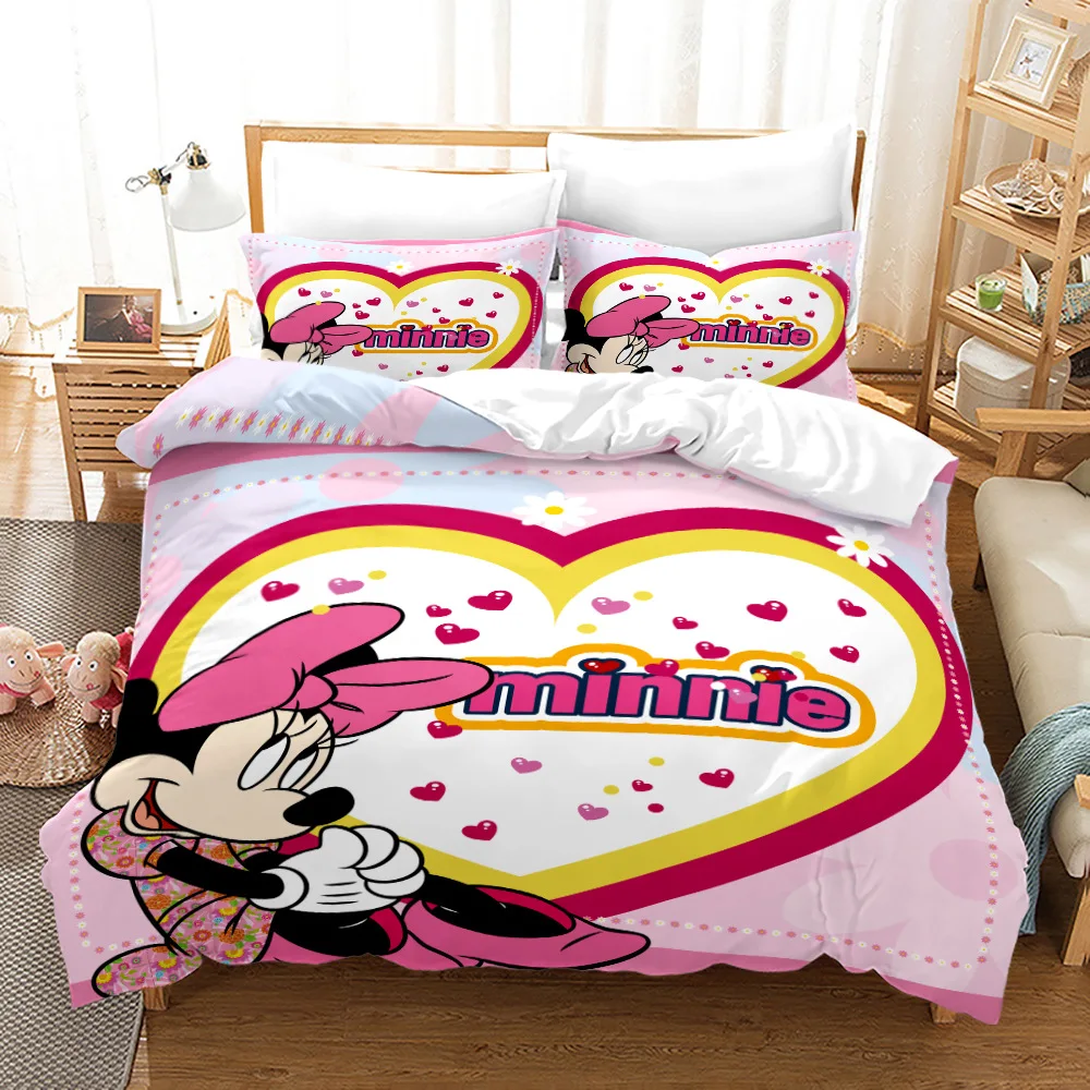 3d Cartoon Style Mickey Mouse Minnie Printed Three Pieces Bedding Set ...