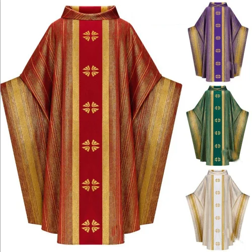 Men Vestments Printed Chasuble and Stole Christian Priest Robe Long ...