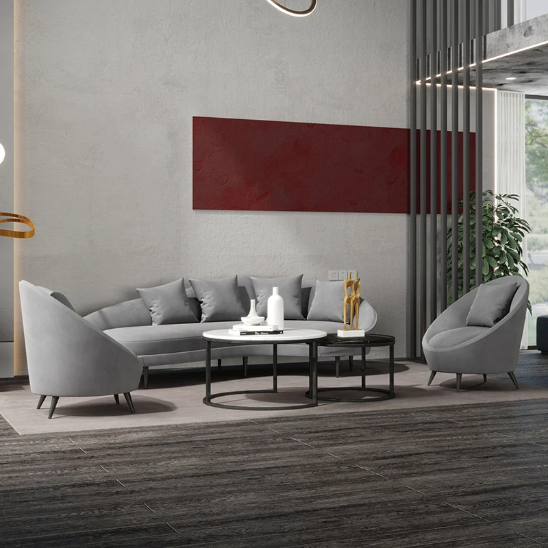 Modern Gray Curved Sofa - Velvet Sectional Sofas for Living Room