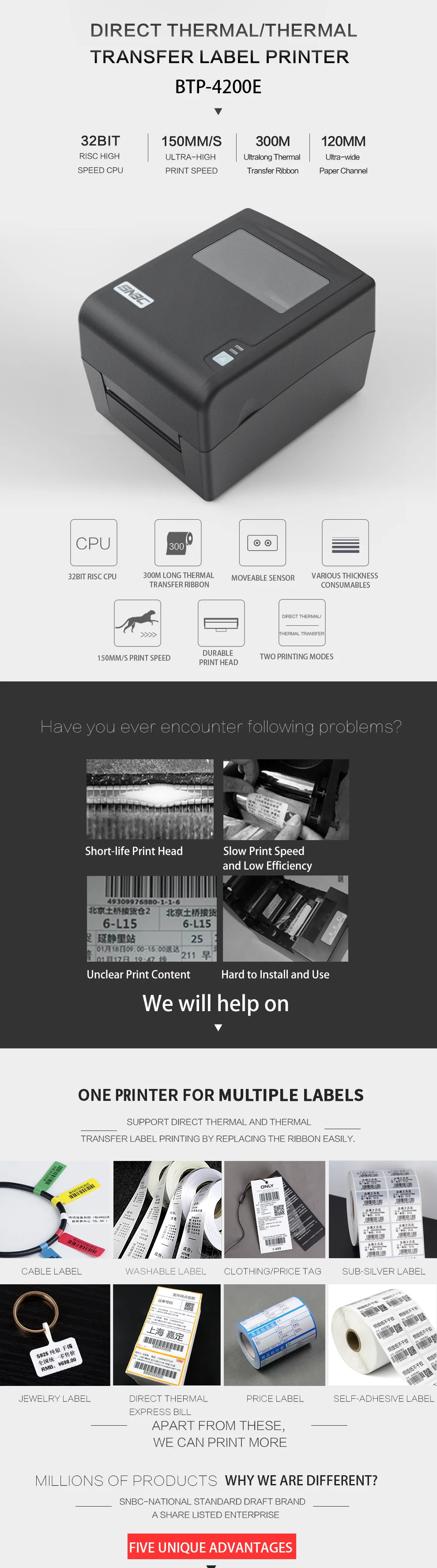 Snbc Btp-4200e Roll To Roll Thermal Qr Code Label Printer Label Sticker ...