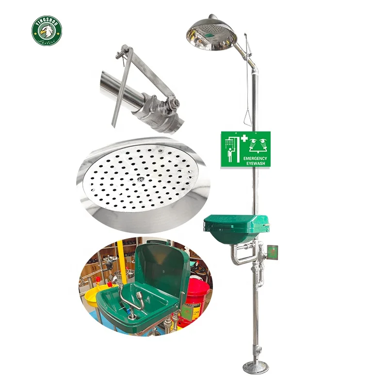 Emergency shower and eyewash Automatic drain Adjustable flow eyewash ...