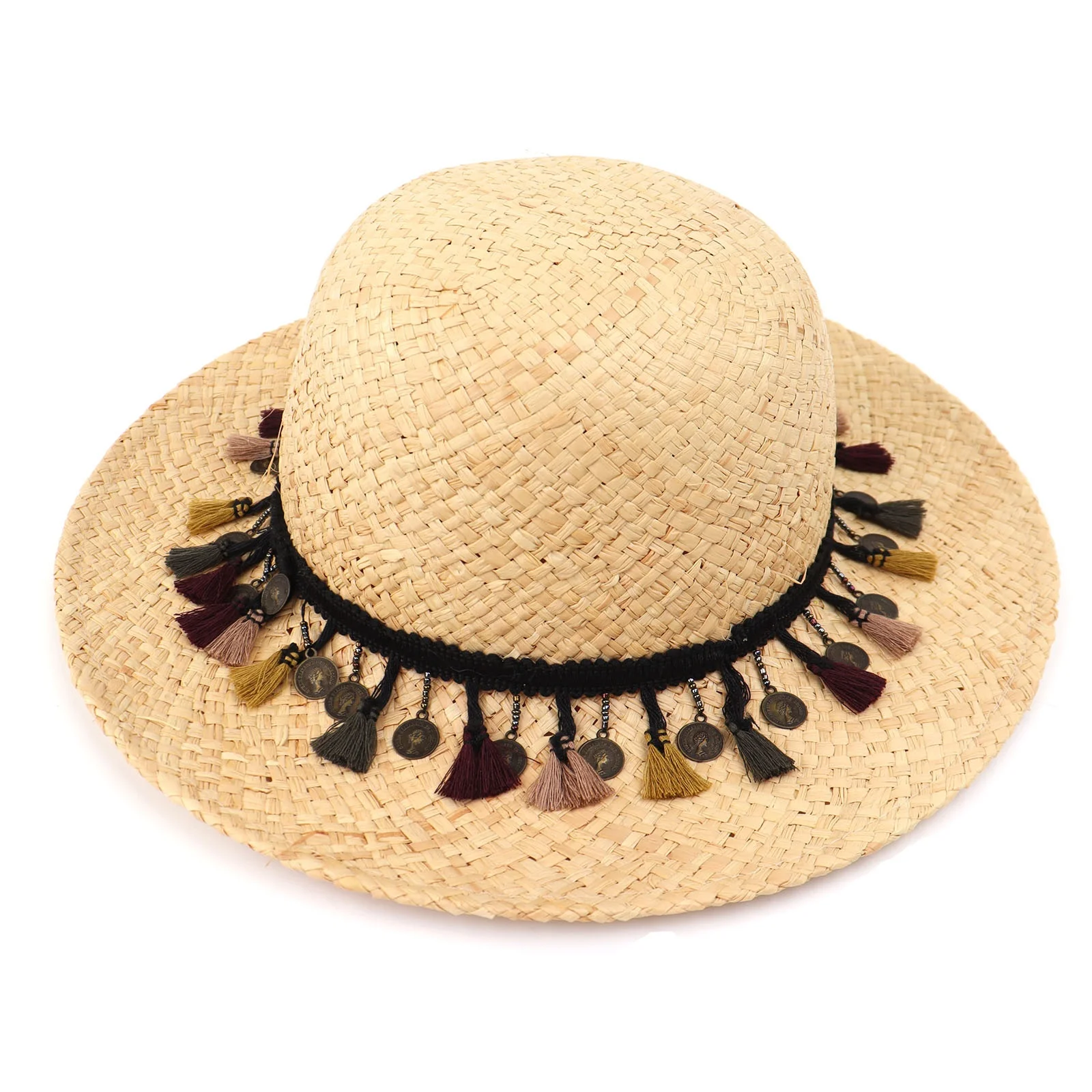 Customizable Bohemian Style Raffia Straw Hat Hand Knitted Kids Natural ...