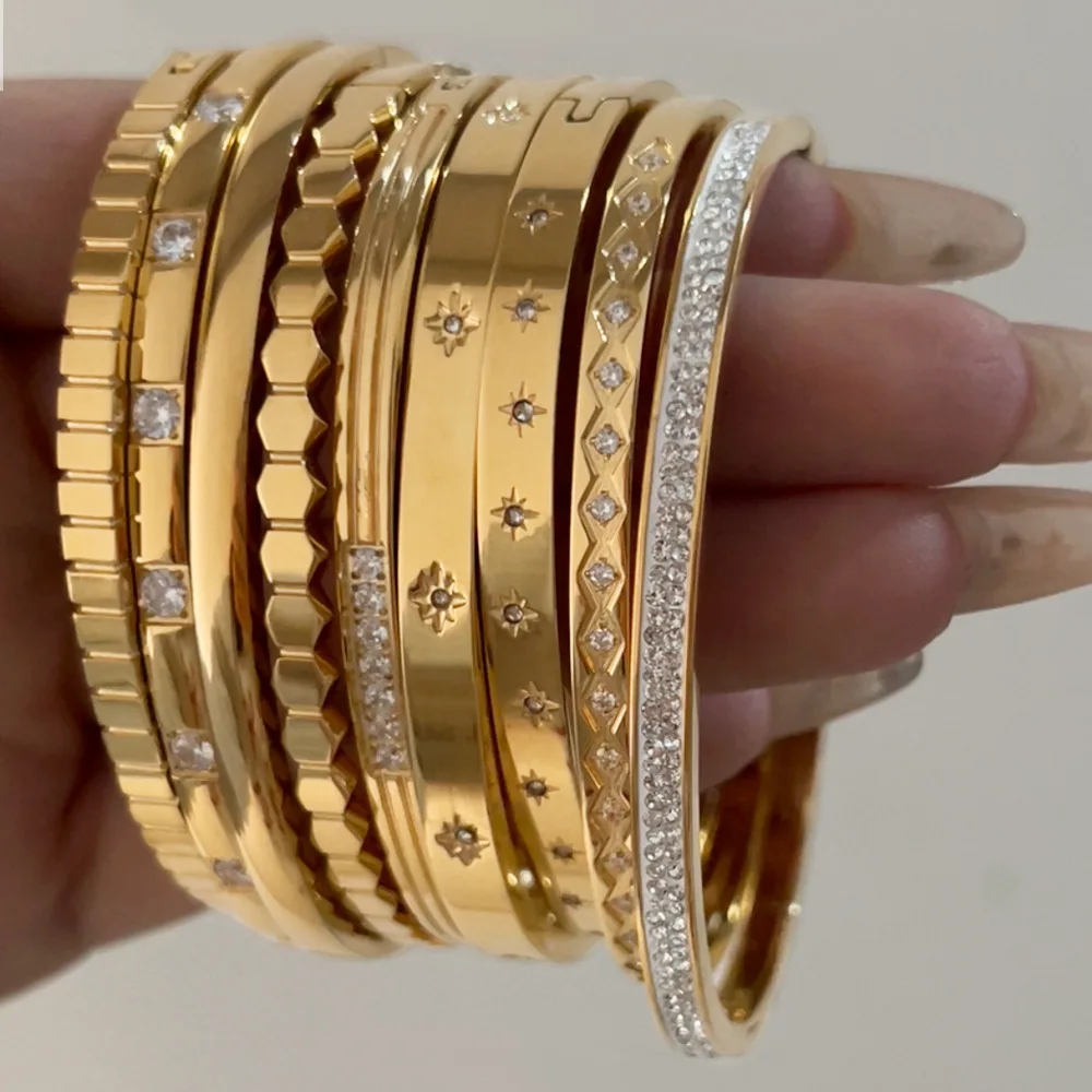 Retro India Stacked Style Bangles - 18k Plated Simulants