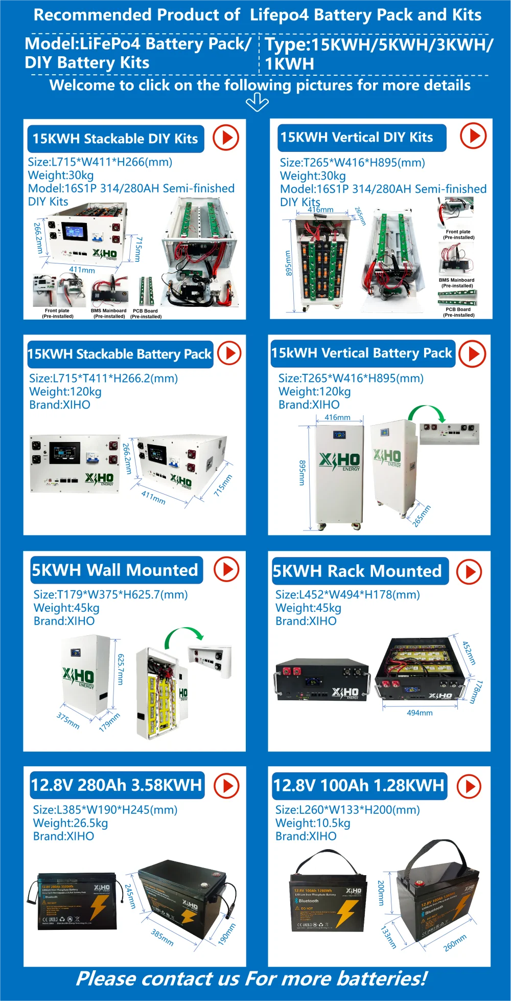 Xiho 48V 16S1P Battery Box Kits DIY 280Ah Lifepo4 300Ah Battery Rack ...