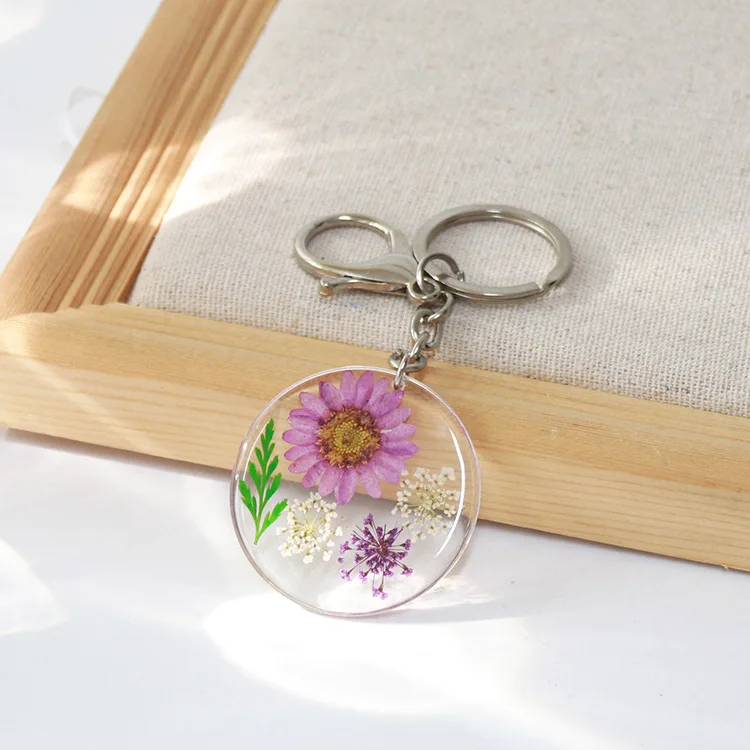 Wholesale Natural Dried Floral Keychains - Colorful Sunflowers