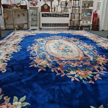 Custom Royal Blue Floral Hand Knotted Wool Rug Woolen Area Rugs And ...