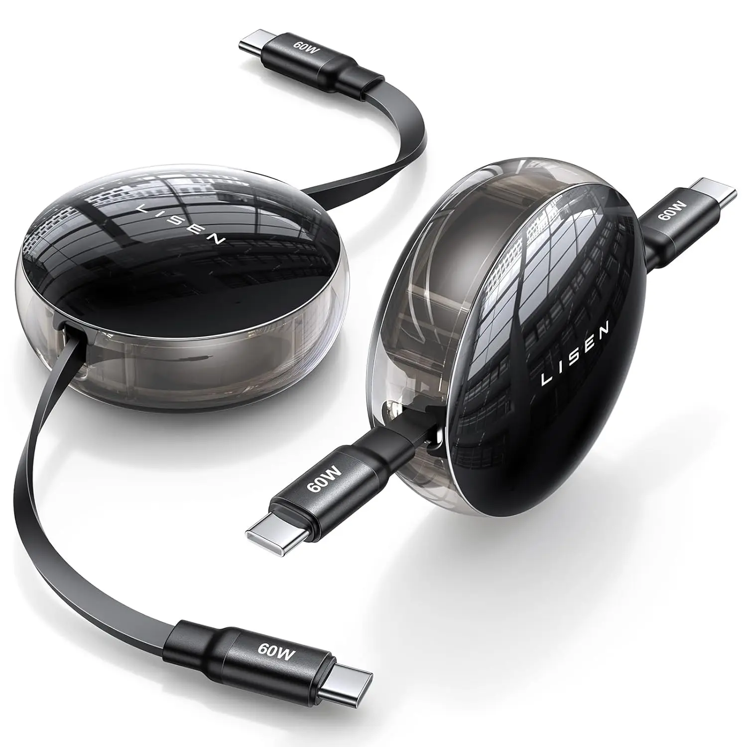 Universal Retractable TYPE C to TYPE C Data Cable 2 Pack 60W Black for ...