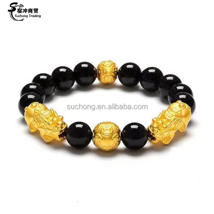 Luxury Good Luck Gold Dragon Pixiu Charms Beads Bracelet Feng Shui For ...