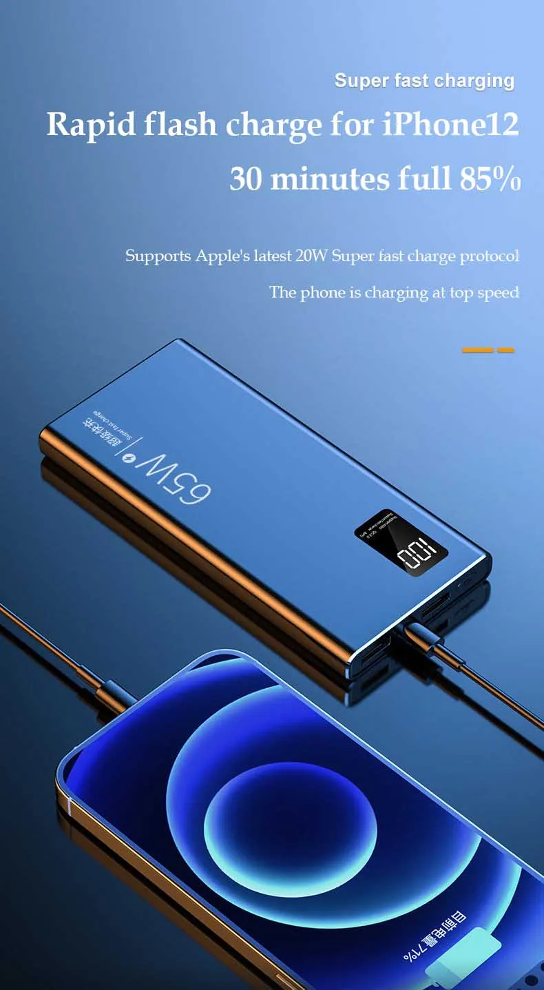 65w Fast Charging 20000mah 30000mah 50000mah Portable Phone Charger ...