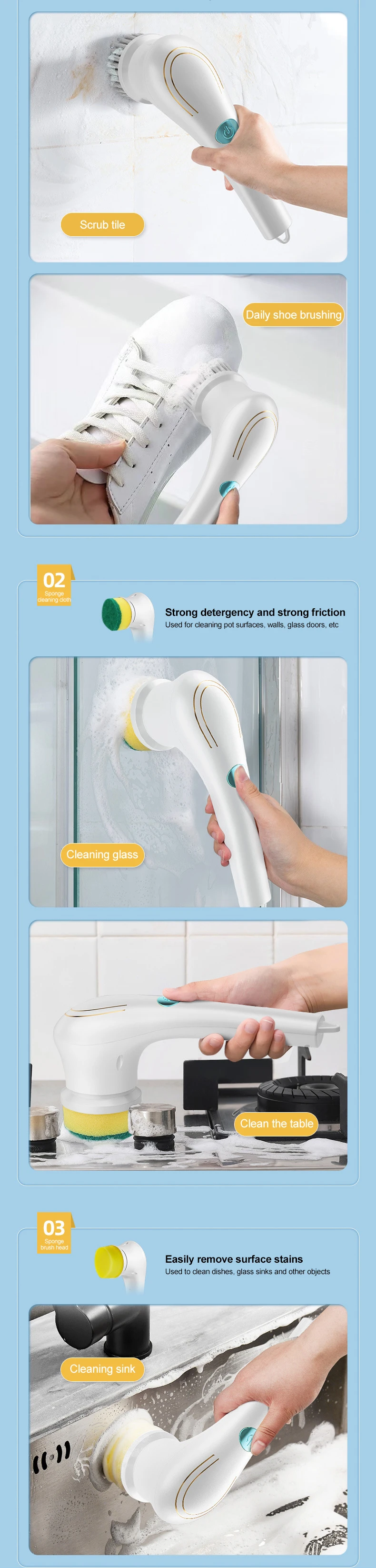 5 In 1 Electric Cleaning Brush Scrub Kitchen Multi-functional Dishes ...